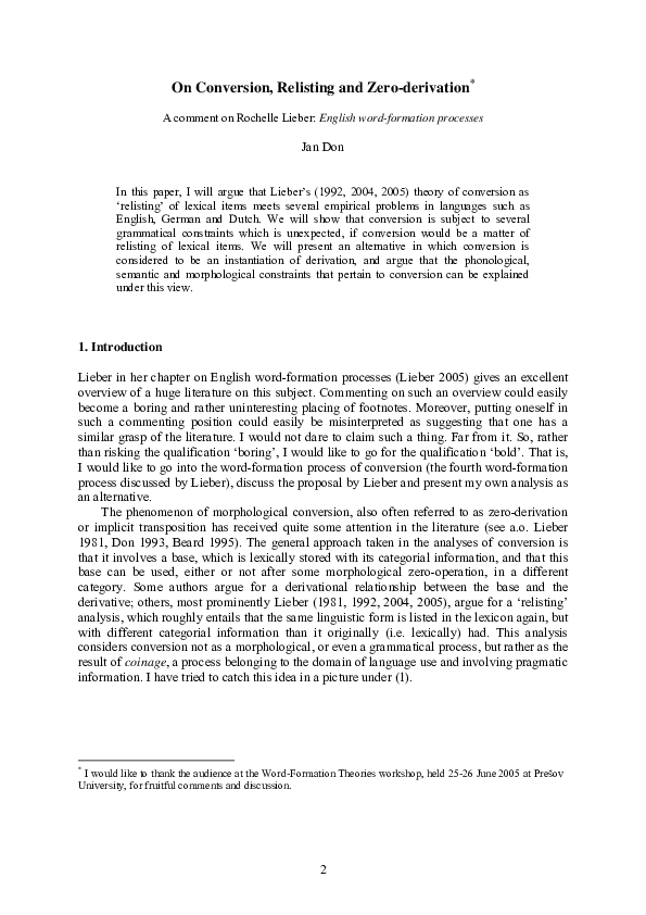 (PDF) On conversion, relisting and zero-derivation