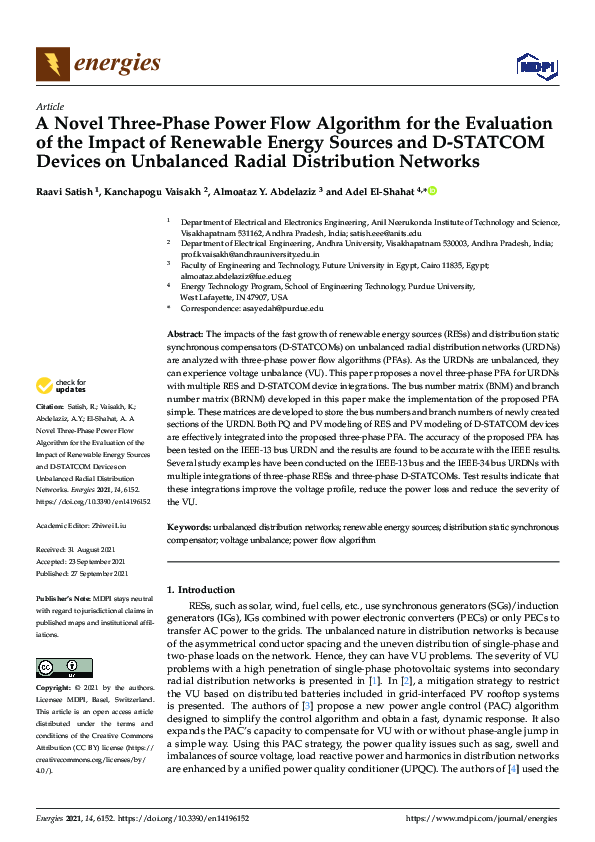 Pdf A Novel Three Phase Power Flow Algorithm For The Evaluation Of The Impact Of Renewable