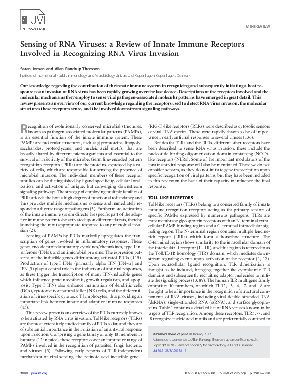 (PDF) Sensing of RNA Viruses: a Review of Innate Immune Receptors ...