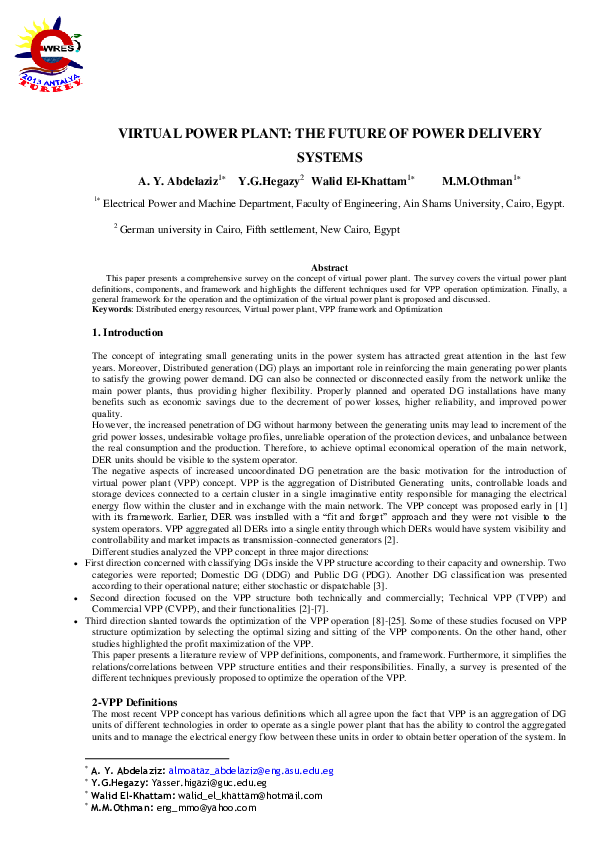 (PDF) Virtual Power Plant: The Future of Power Delivery Systems