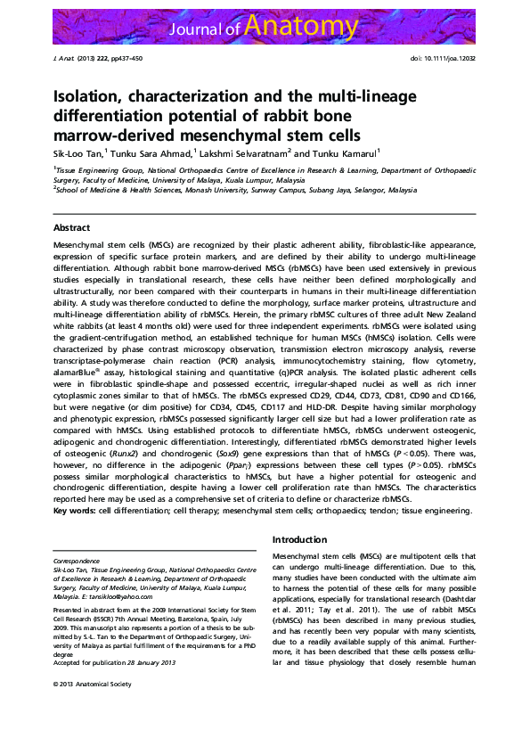 (PDF) Isolation, characterization and the multi-lineage differentiation ...