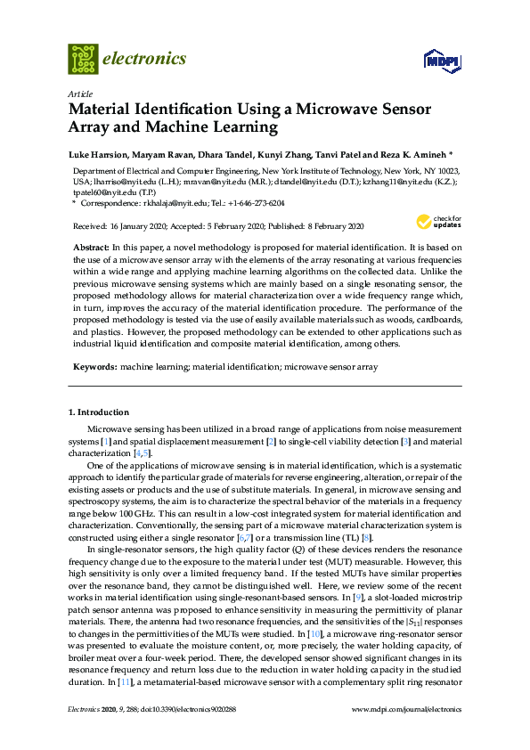 (PDF) Material Identification Using a Microwave Sensor Array and ...