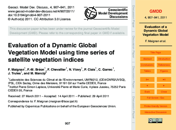 (PDF) Evaluation of a Dynamic Global Vegetation Model using time series ...