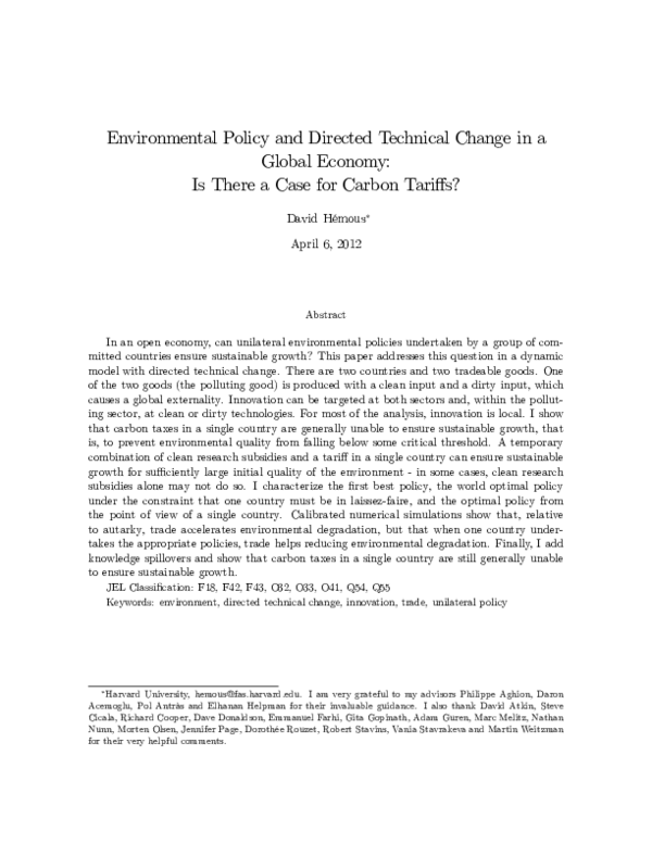 (PDF) Environmental Policy and Directed Technical Change in a Global ...