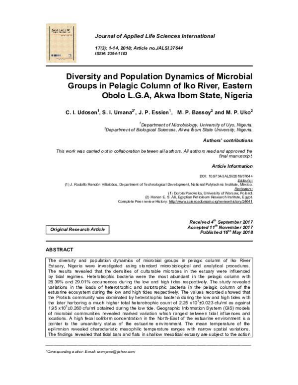 (PDF) Diversity and Population Dynamics of Microbial Groups in Pelagic ...