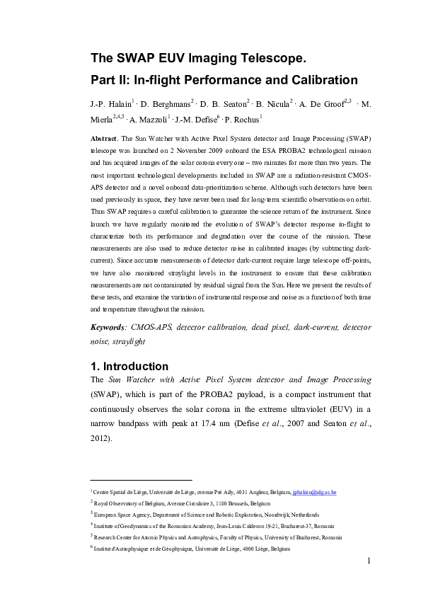 (PDF) The SWAP EUV Imaging Telescope. Part II: In-flight Performance ...