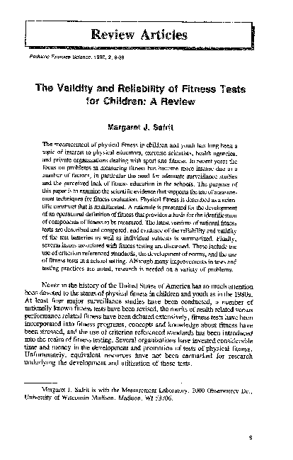 (PDF) The Validity and Reliability of Fitness Tests for Children: A Review