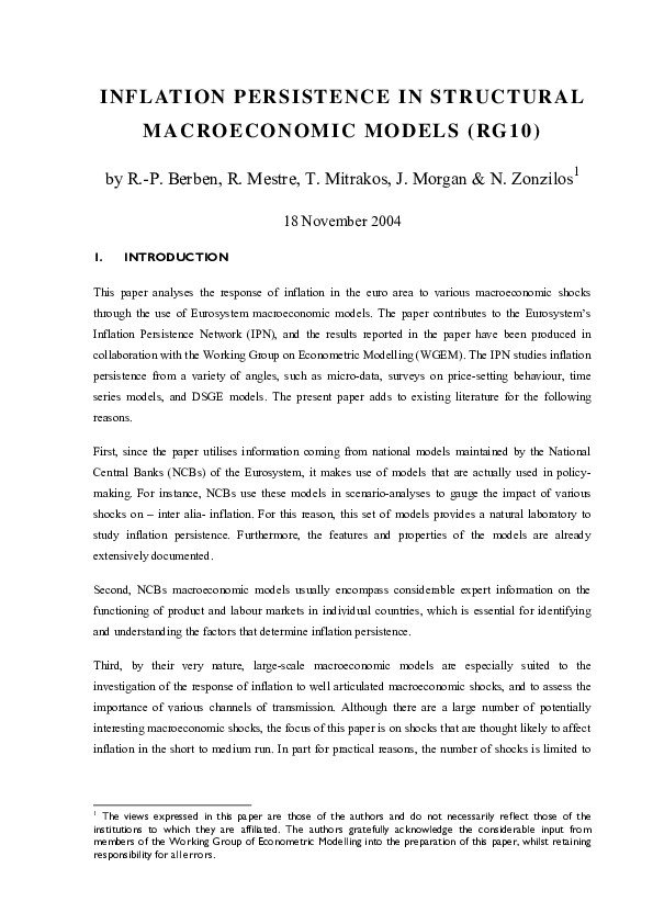 (PDF) Inflation persistence in structural macroeconomic models (RG10)