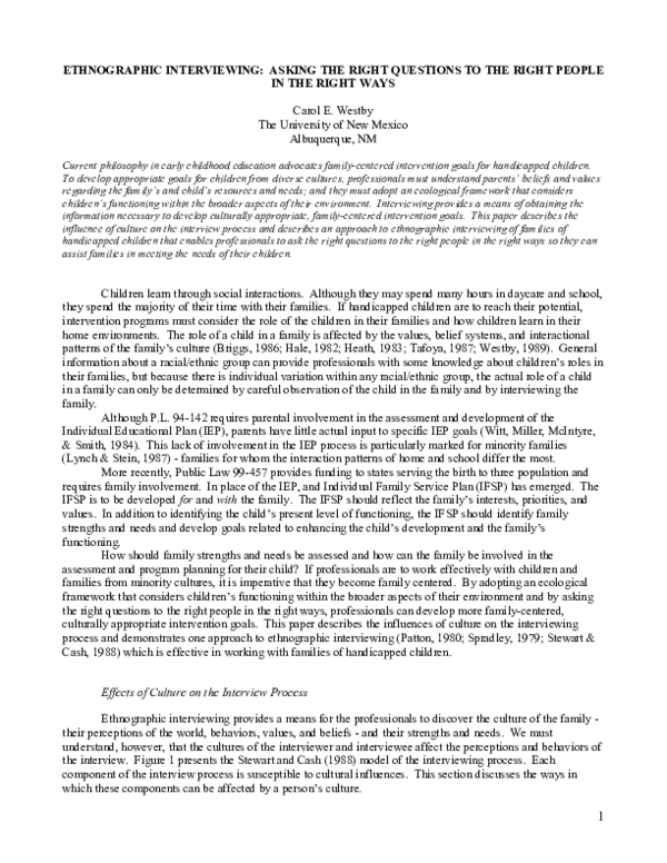 (PDF) Ethnographic interviewing: Asking the right questions to the ...