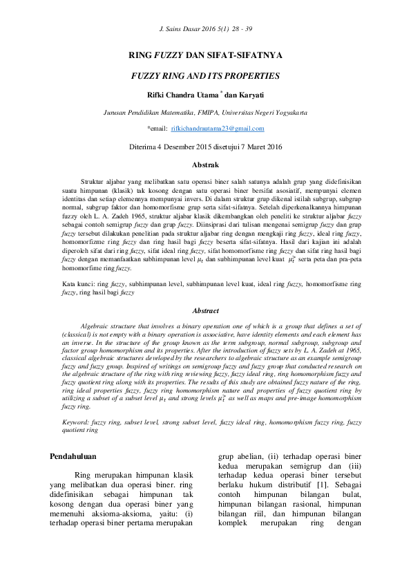 (PDF) Fuzzy Rings and Its Properties