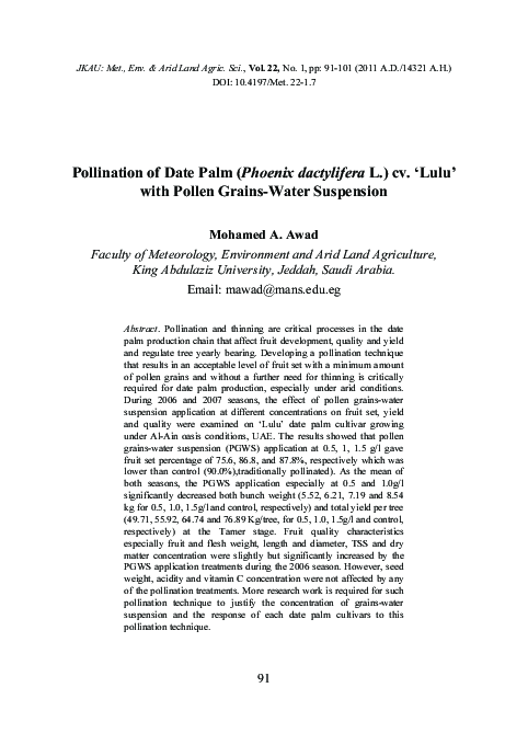 (PDF) Pollination of Date Palm (Phoenix Dactylifera L.'LULU') with ...