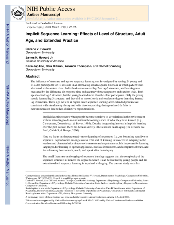 (PDF) Implicit Sequence Learning: Effects of Level of Structure, Adult Age, and Extended Practice