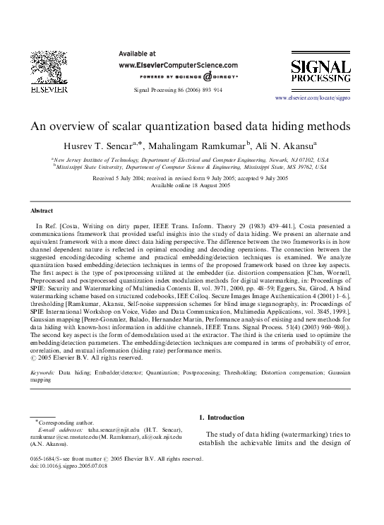 (PDF) An overview of scalar quantization based data hiding methods | Ali Akansu - Academia.edu