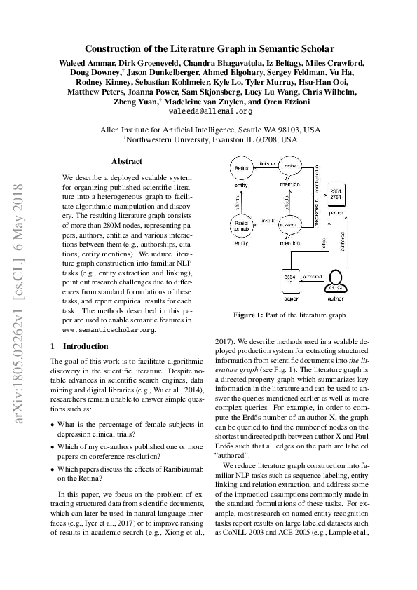(PDF) Construction of the Literature Graph in Semantic Scholar