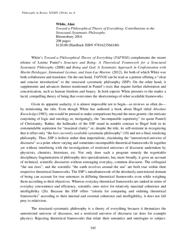 (PDF) White, Alan , Toward a Philosophical Theory of Everything ...