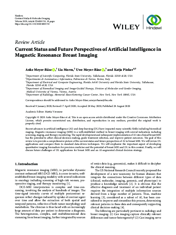 (PDF) Current Status and Future Perspectives of Artificial Intelligence in Magnetic Resonance ...