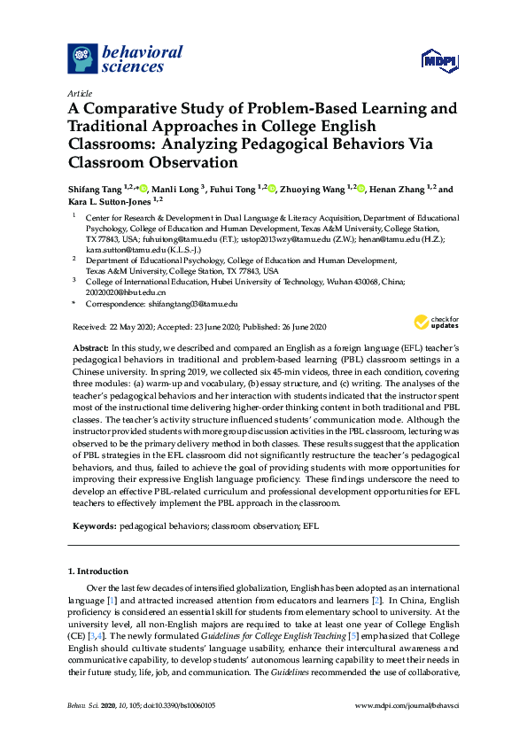 (PDF) A Comparative Study of Problem-Based Learning and Traditional ...