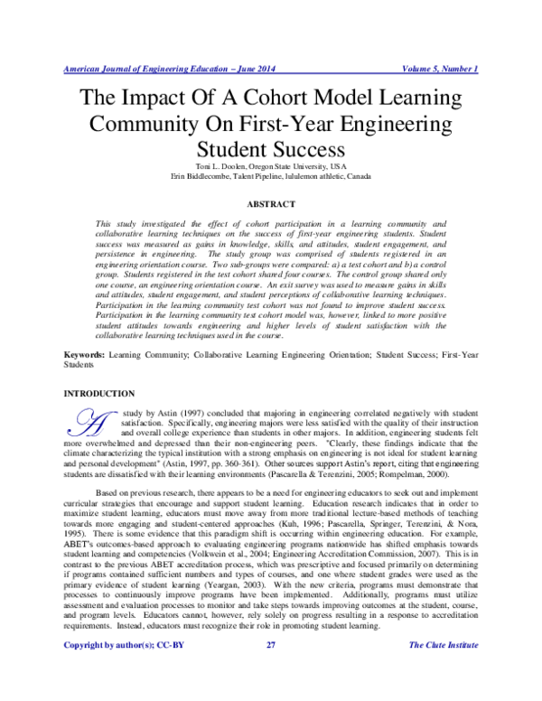 (PDF) The Impact Of A Cohort Model Learning Community On First-Year ...