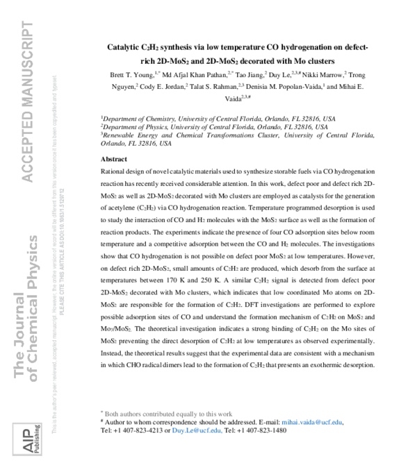 (PDF) Catalytic C2H2 synthesis via low temperature CO hydrogenation on ...