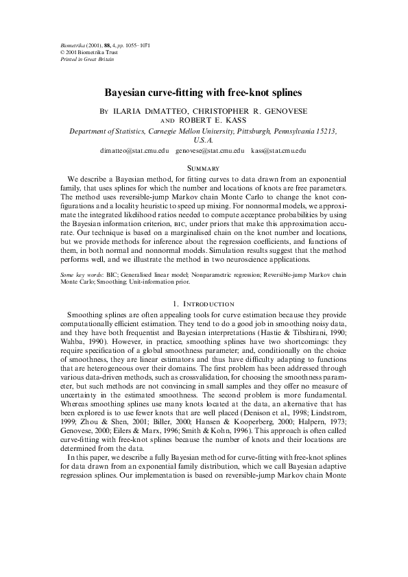 Pdf Bayesian Curve Fitting With Free Knot Splines Ilaria Dimatteo