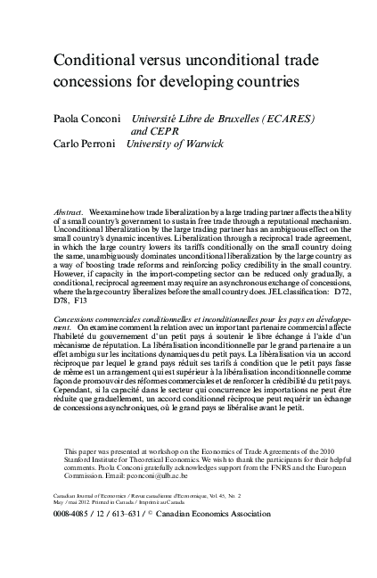 (PDF) Conditional versus unconditional trade concessions for developing ...