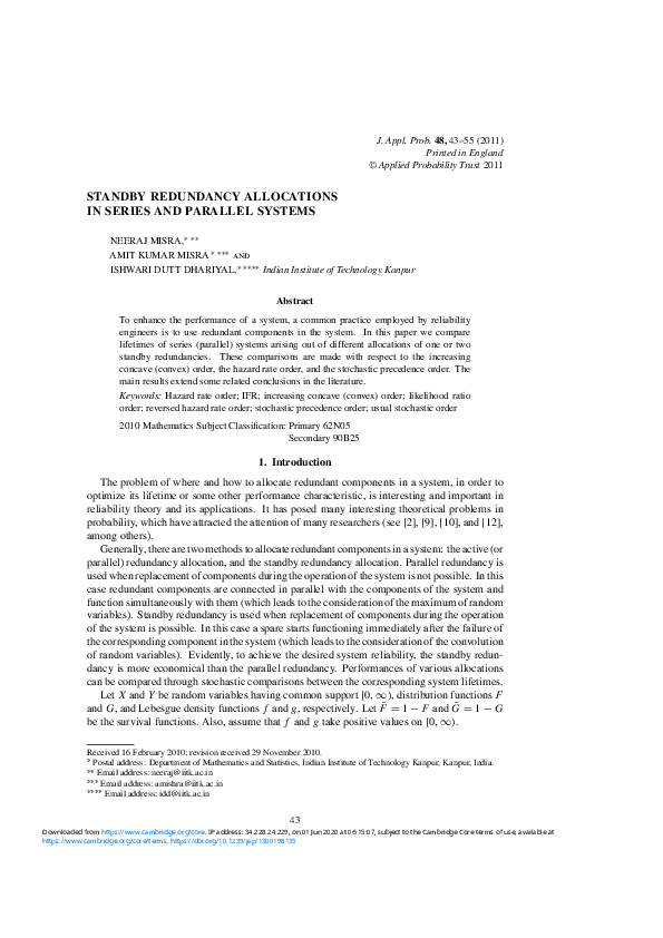 (PDF) Standby redundancy allocations in series and parallel systems