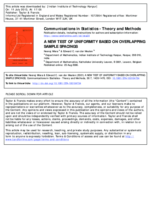 (PDF) A New Test of Uniformity Based on Overlapping Sample Spacings