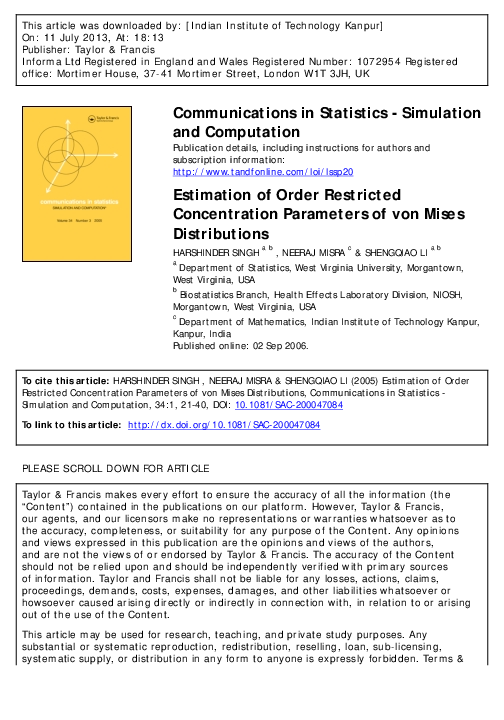 Pdf Estimation Of Order Restricted Concentration Parameters Of Von
