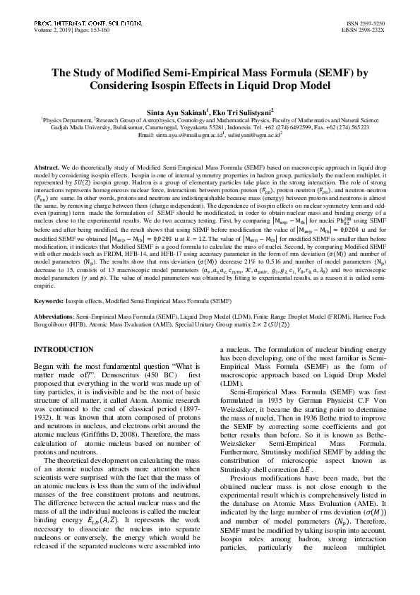 (PDF) The Study of Modified Semi-Empirical Mass Formula (SEMF) by ...