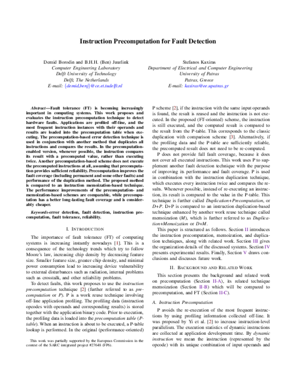 (PDF) Instruction Precomputation for Fault Detection | Stefanos Kaxiras - Academia.edu