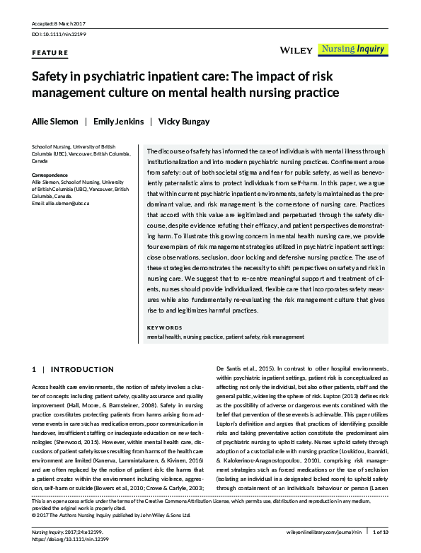 (PDF) Safety in psychiatric inpatient care: The impact of risk ...