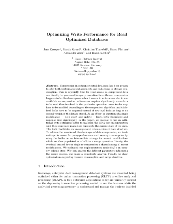 (PDF) Optimizing write performance for read optimized databases