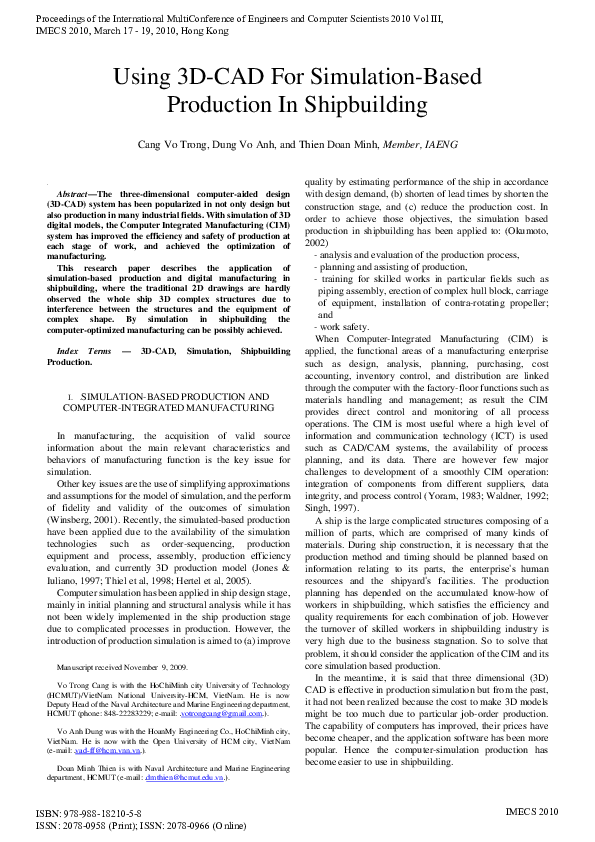 (PDF) Using 3D-CAD For Simulation-Based Production In Shipbuilding