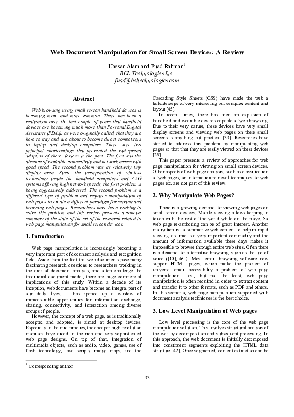 (PDF) Web document manipulation for small screen devices: A review ...