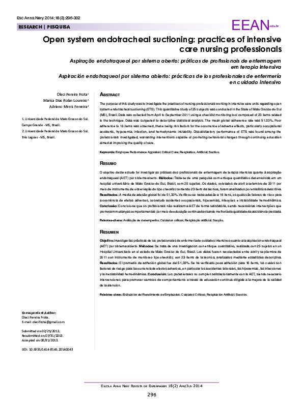 (PDF) Open system endotracheal suctioning: practices of intensive care ...