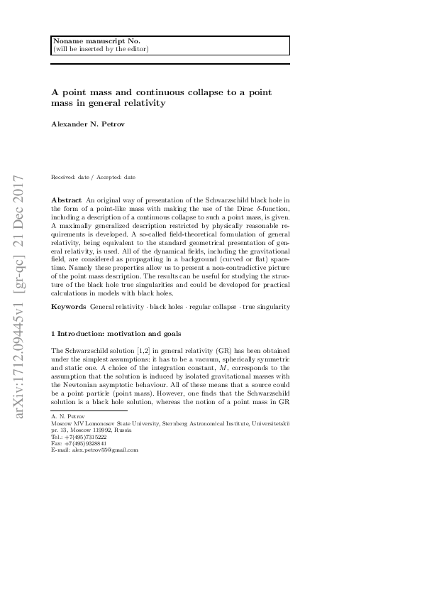 (PDF) A point mass and continuous collapse to a point mass in general ...