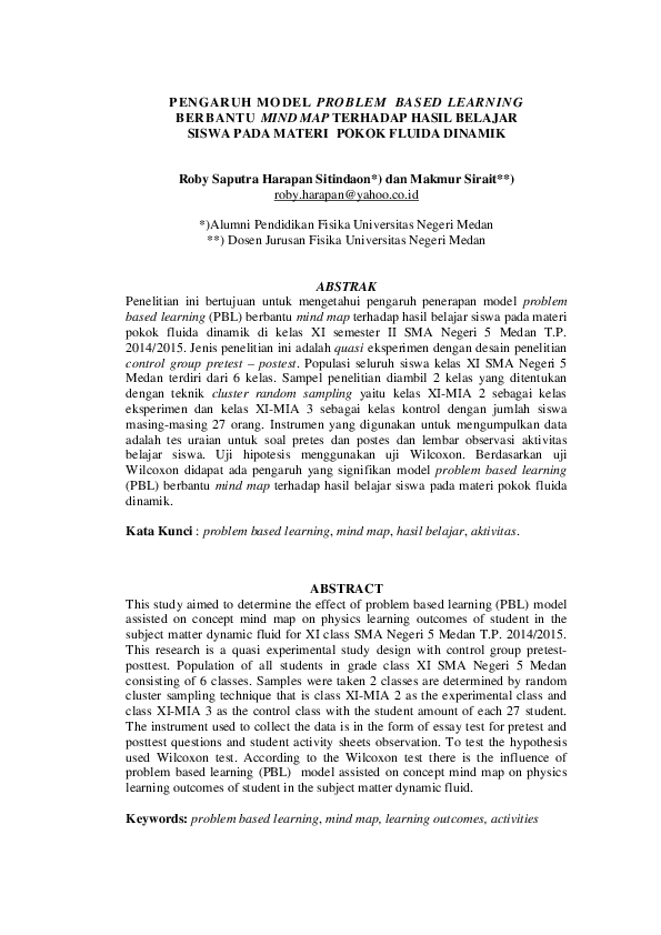(PDF) Pengaruh Model Problem Based Learning Berbantu Mind Map Terhadap Hasil Belajar Siswa Pada ...