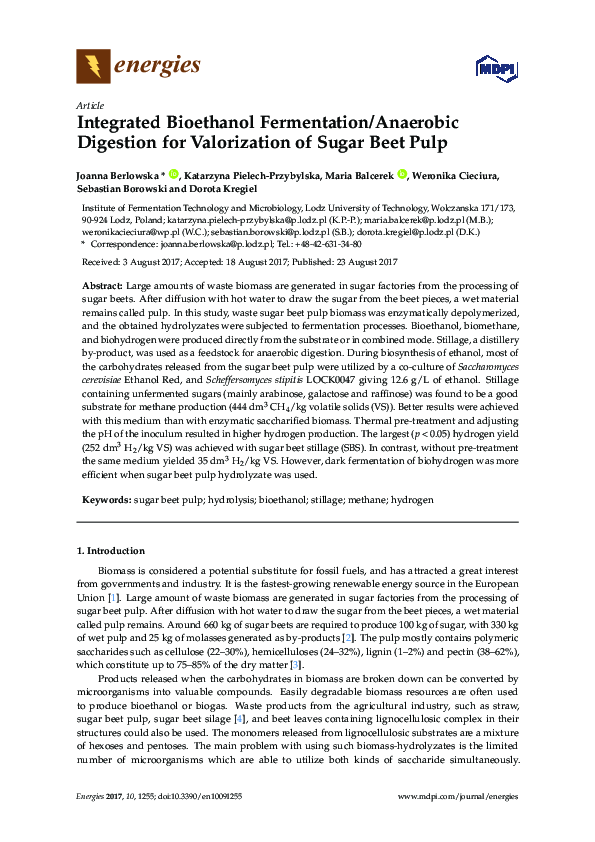 (PDF) Integrated Bioethanol Fermentation/Anaerobic Digestion for ...