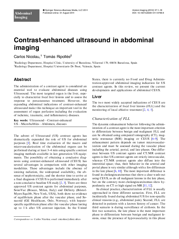 (PDF) Contrast-enhanced ultrasound in abdominal imaging