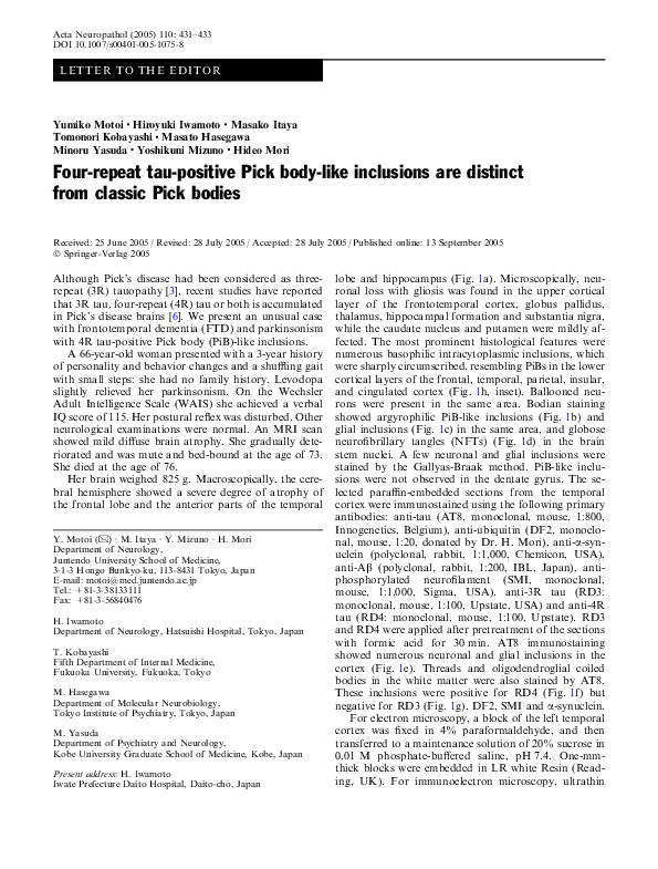 (PDF) Four-repeat tau-positive Pick body-like inclusions are distinct ...