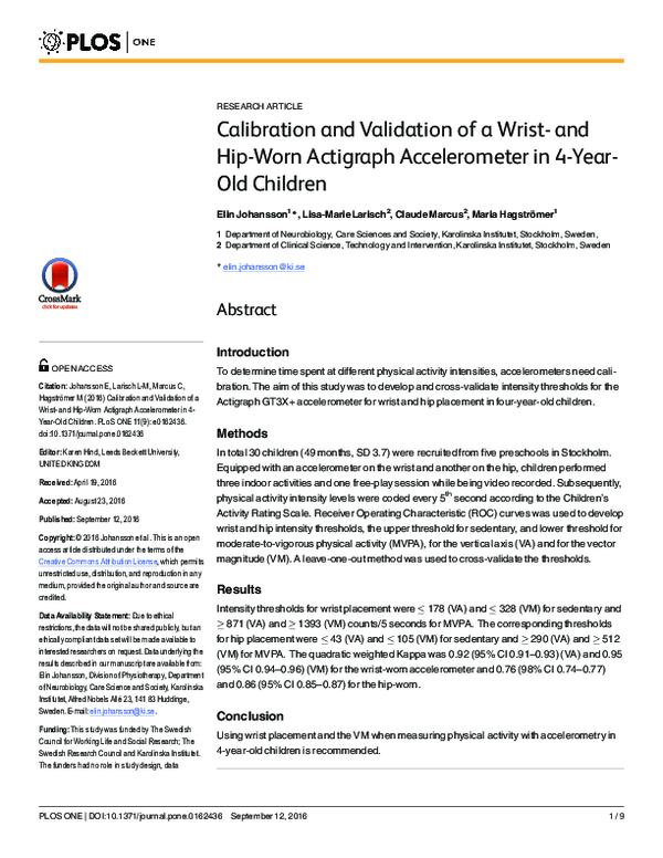 (PDF) Calibration and Validation of a Wrist- and Hip-Worn Actigraph ...