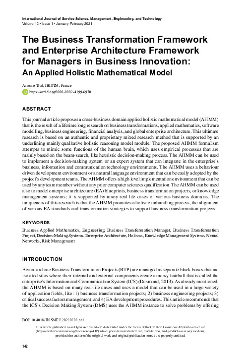 (PDF) The Business Transformation Framework and Enterprise Architecture ...