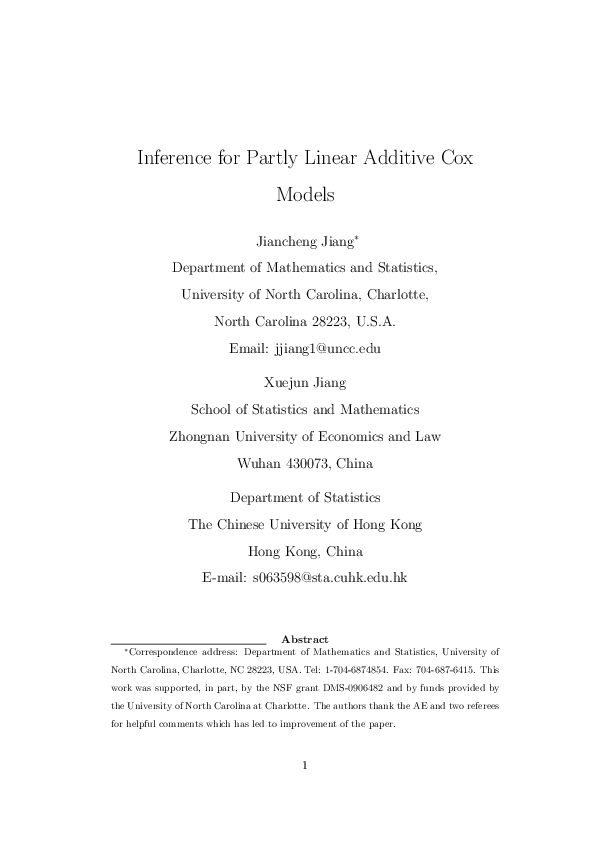(PDF) Inference for partly linear additive Cox models