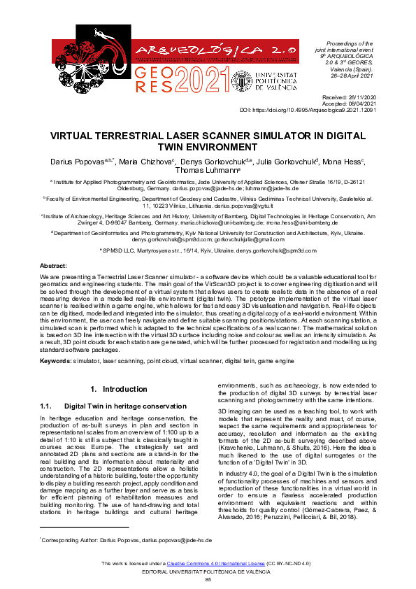 (PDF) Virtual Terrestrial Laser Scanner Simulator in Digital Twin ...