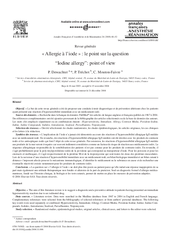 (PDF) « Allergie à l’iode » : le point sur la question
