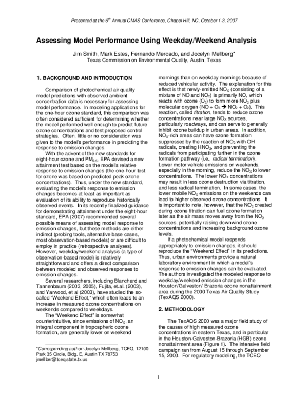 (PDF) Assessing Model Performance Using Weekday/Weekend Analysis