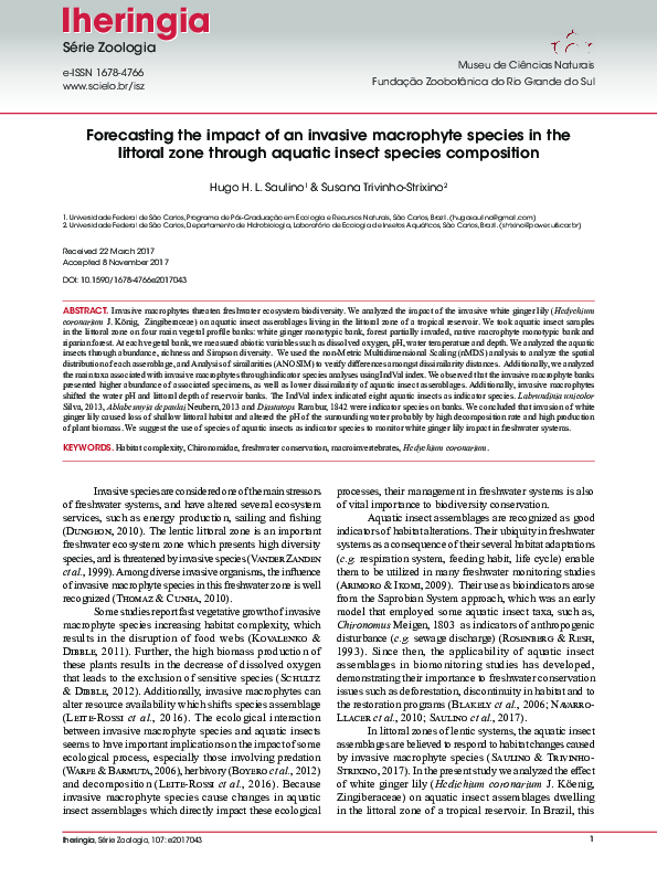 Pdf Forecasting The Impact Of An Invasive Macrophyte Species In The