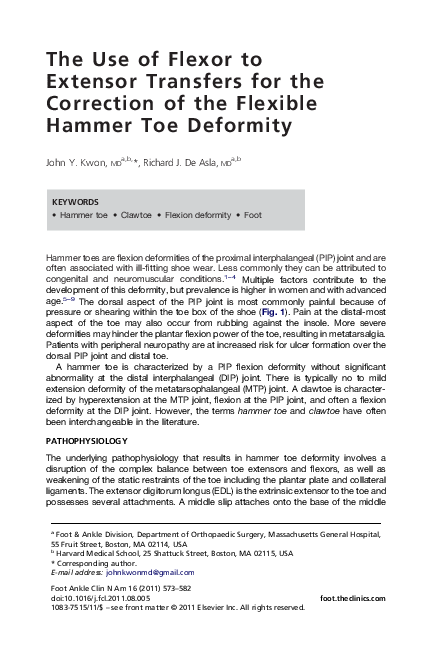 (PDF) The Use of Flexor to Extensor Transfers for the Correction of the ...