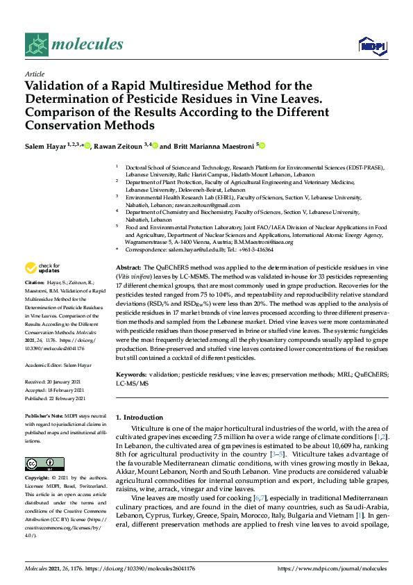 (PDF) Validation of a Rapid Multiresidue Method for the Determination of Pesticide Residues in ...