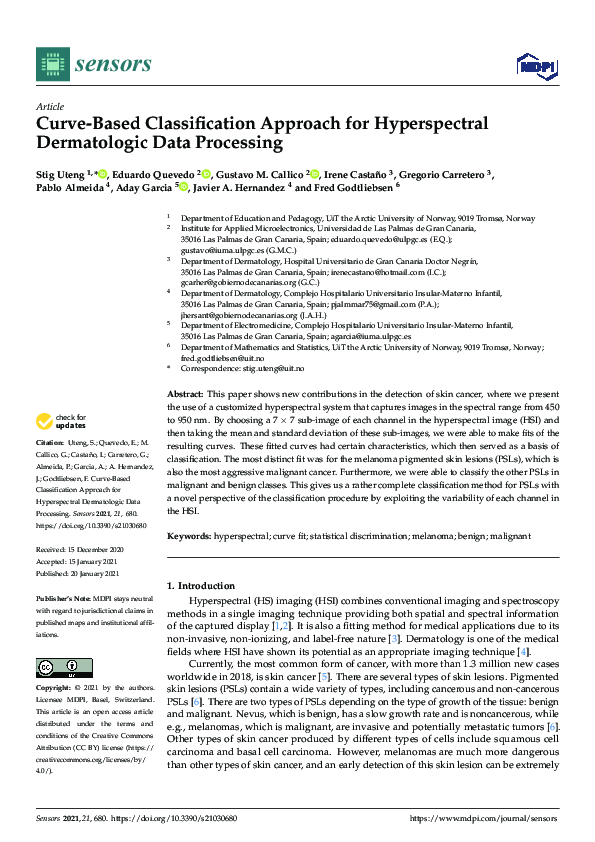 Pdf Curve Based Classification Approach For Hyperspectral Dermatologic Data Processing